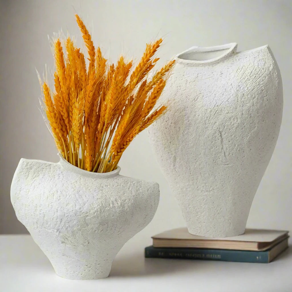 Irregular White Ceramic Minimalist Textured Vases